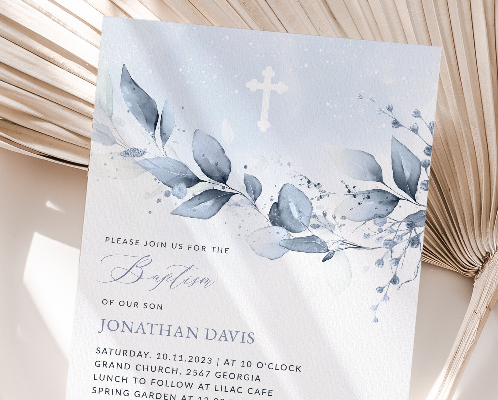 BLUE Baptism Invitation Template, Instant Download, Printable Baptism ...