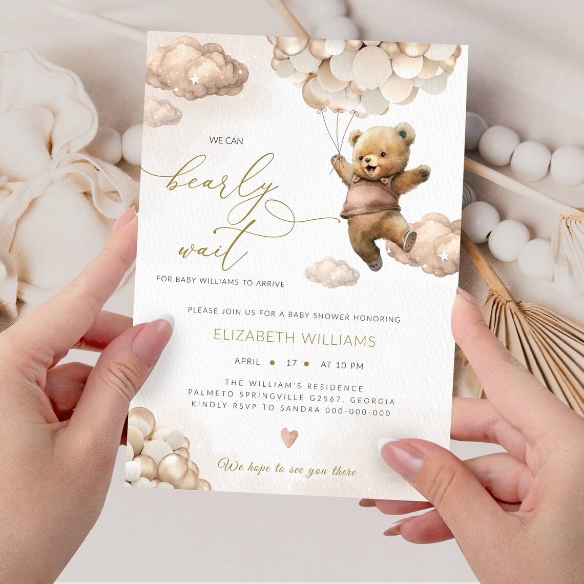 Editable Teddy Bear Baby Shower Invitation We Can Bearly Wait Teddy ...