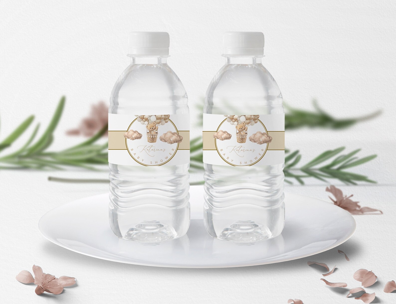 Bear Water Bottle Label Teddy Bear Baby Shower Drink Label Gender ...