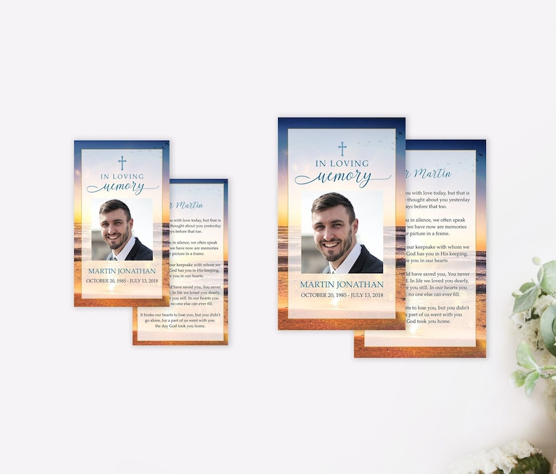 Editable Funeral Prayer Card Template Sunset Editable Memorial Prayer ...