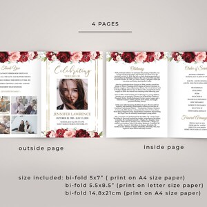 Editable Funeral Program Template, Funeral Memorial, Red Roses Order of ...