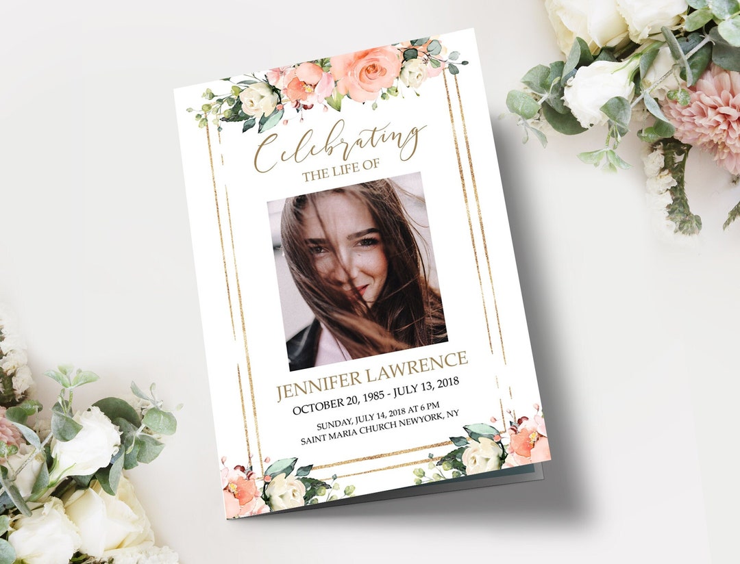 Editable Orange Floral Funeral Program Template Celebrating the Life of ...