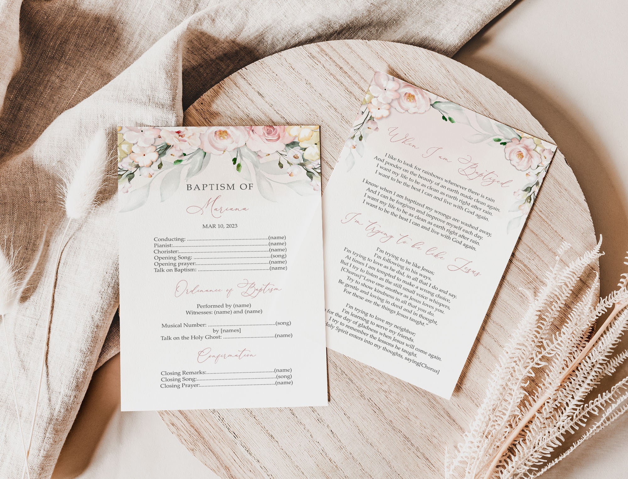 Baptism Program Template, Printable Baptism Program, Pink Baptism ...