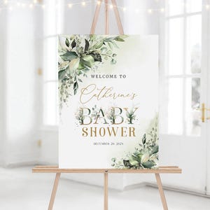 Editable Greenery Baby Shower Welcome Sign Sage Green and Gold ...