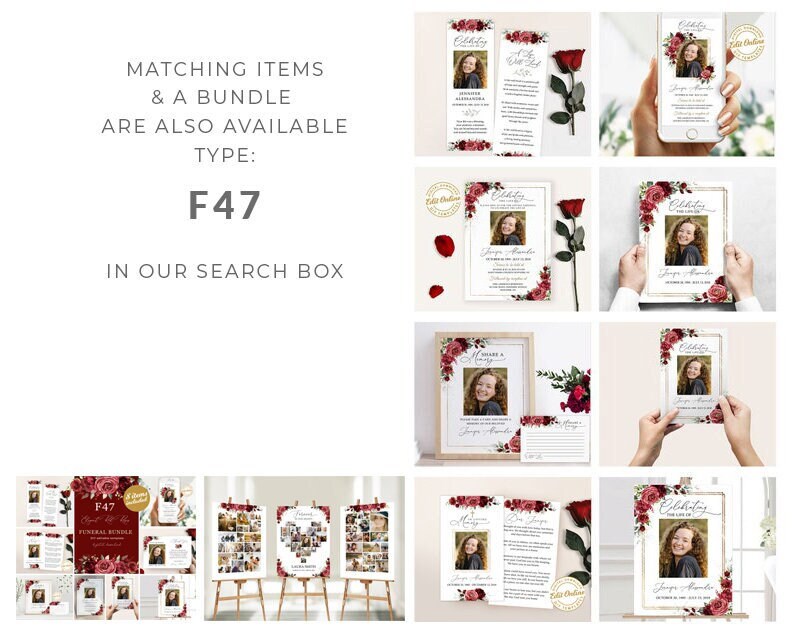 Editable Funeral Program Template Red Roses, Red Flower Memorial ...