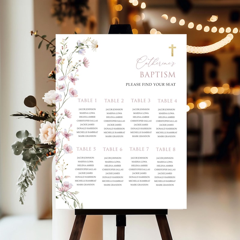 Table Chart Baptism Girl - Etsy UK