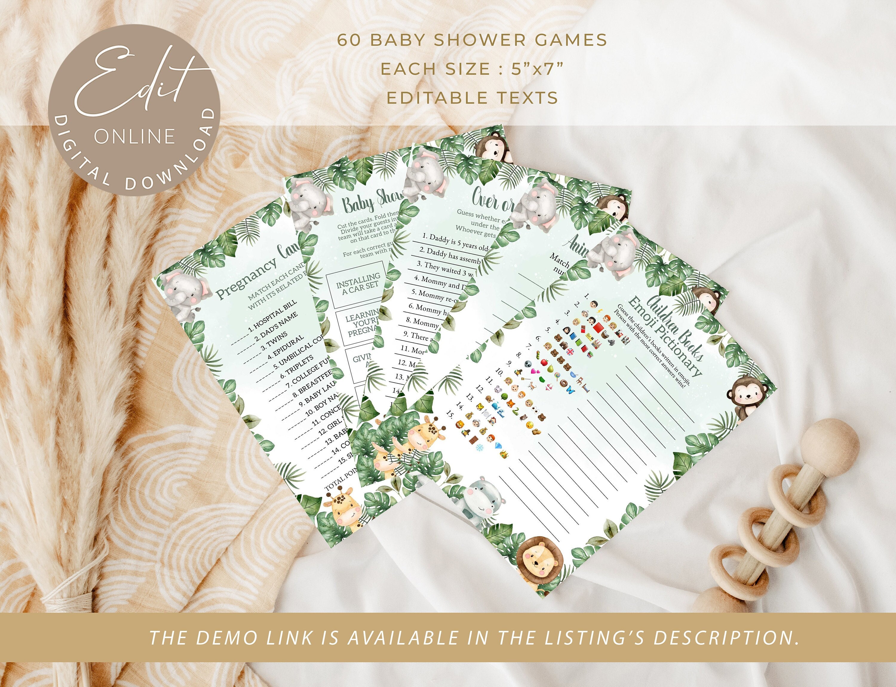 Jungle Safari Animals Baby Shower Games Bundle,baby Shower Games,safari ...