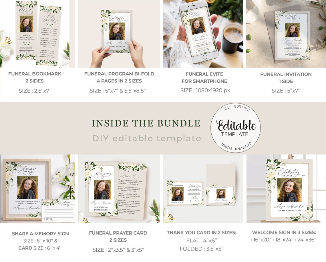 Funeral Bundle Template White Lily Roses Flower Floral White ...