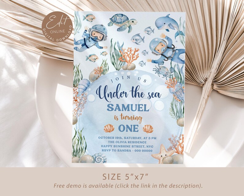 Diver Sea Birthday Invitation, Editable Under the Sea Party Invite ...