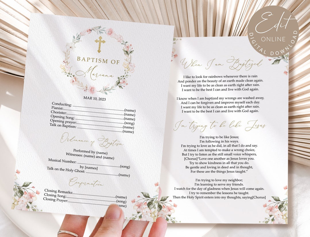 LDS Baptism Program Template, Printable Baptism Program, Rustic Pink ...