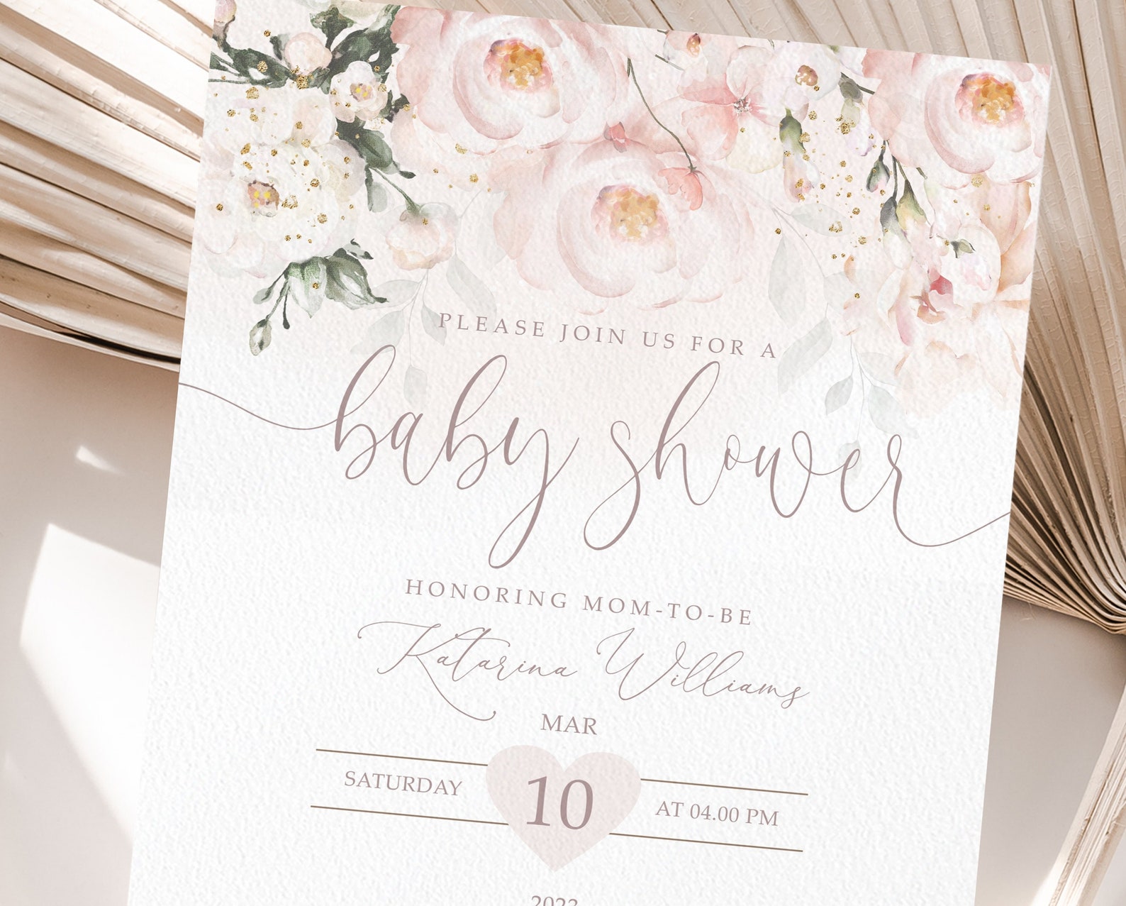 BLUSH Pink Rose Baby Shower Invitation Template, Printable Baby Shower ...