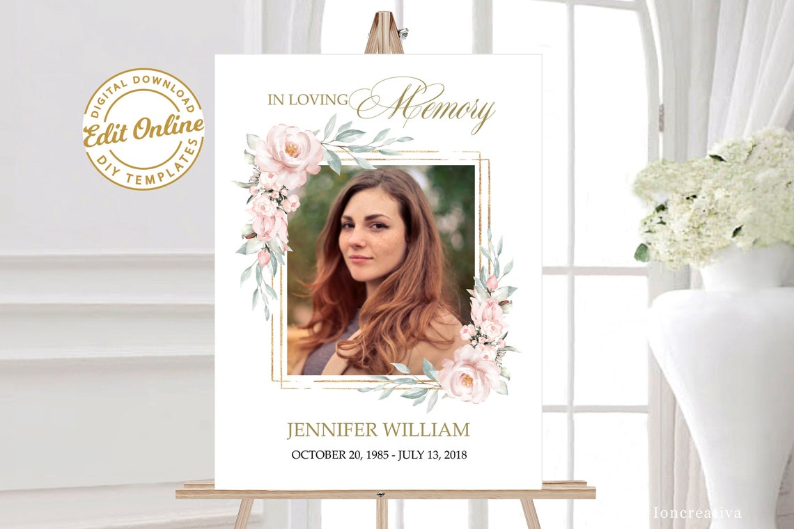 Editable SET Funeral Sign Collage Templates, Blush Pink Funeral Photo ...