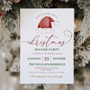 Editable Christmas Party Invitation, Christmas Party Invitation, Santa Hat Christmas Printable ...