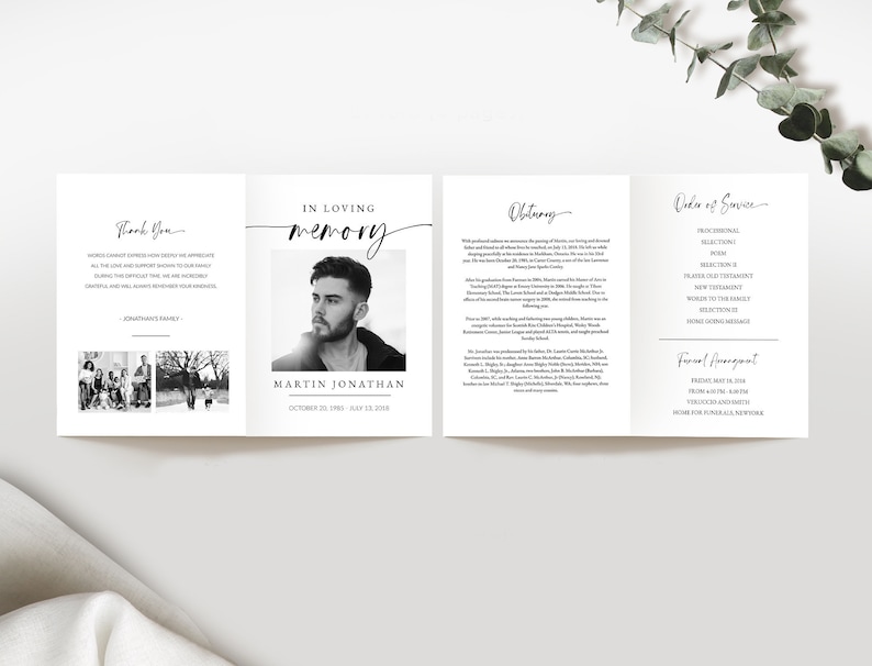 Minimalist Funeral Program Template Simple Funeral Memorial Program Printable Order of Service ...