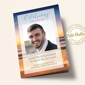 Editable Funeral Program Template, Funeral Memorial, Sunset Theme Order ...