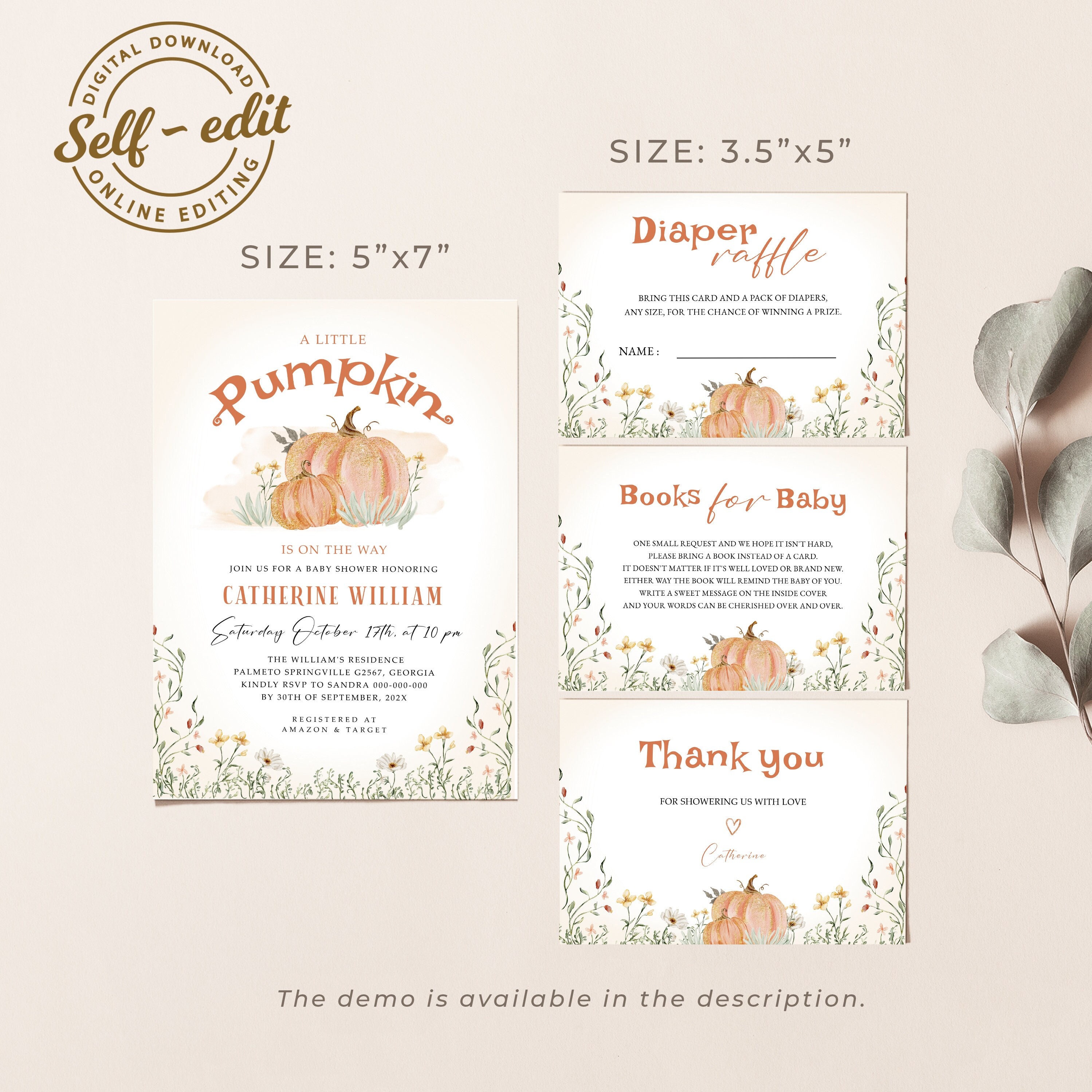 Editable Little Pumpkin Fall Baby Shower Invitation Template Wildflower ...