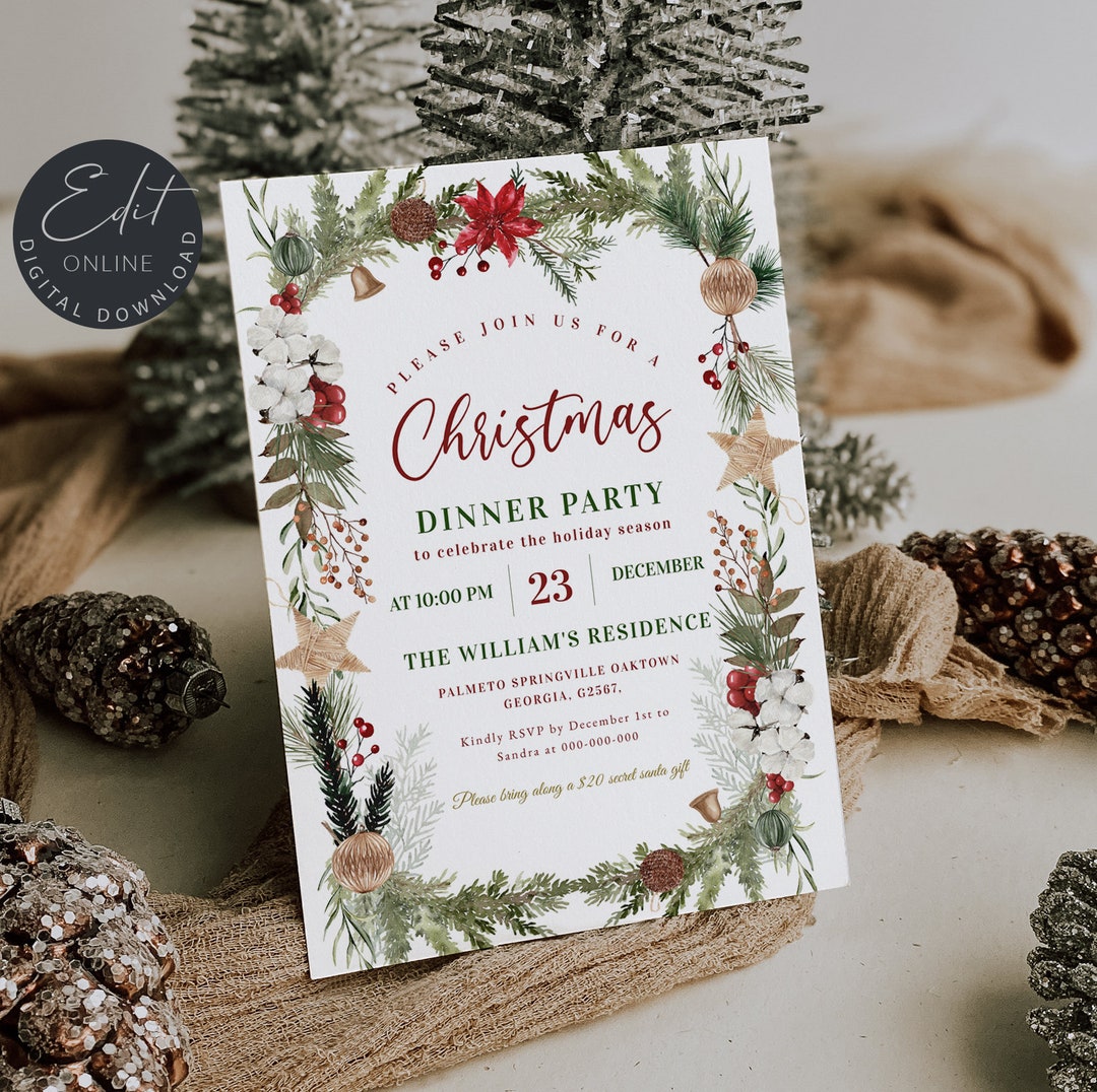 Editable Christmas Holiday Party Invitation Template, Christmas ...