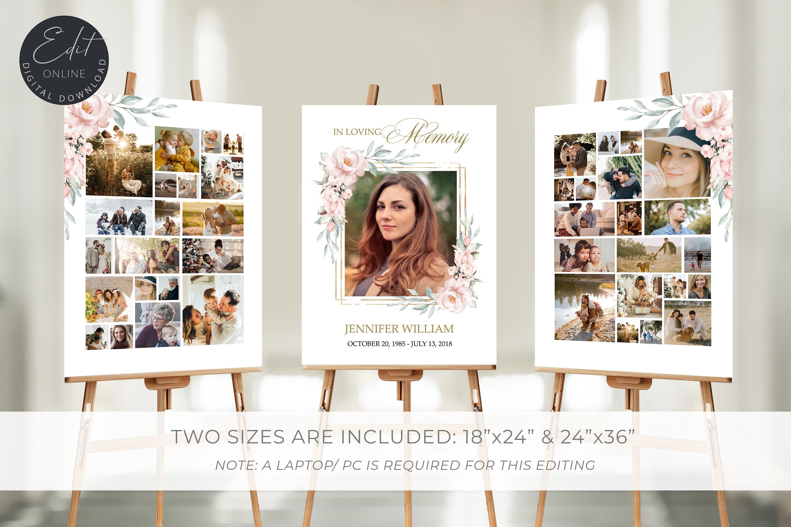 Editable SET Funeral Sign Collage Templates, Blush Pink Funeral Photo ...