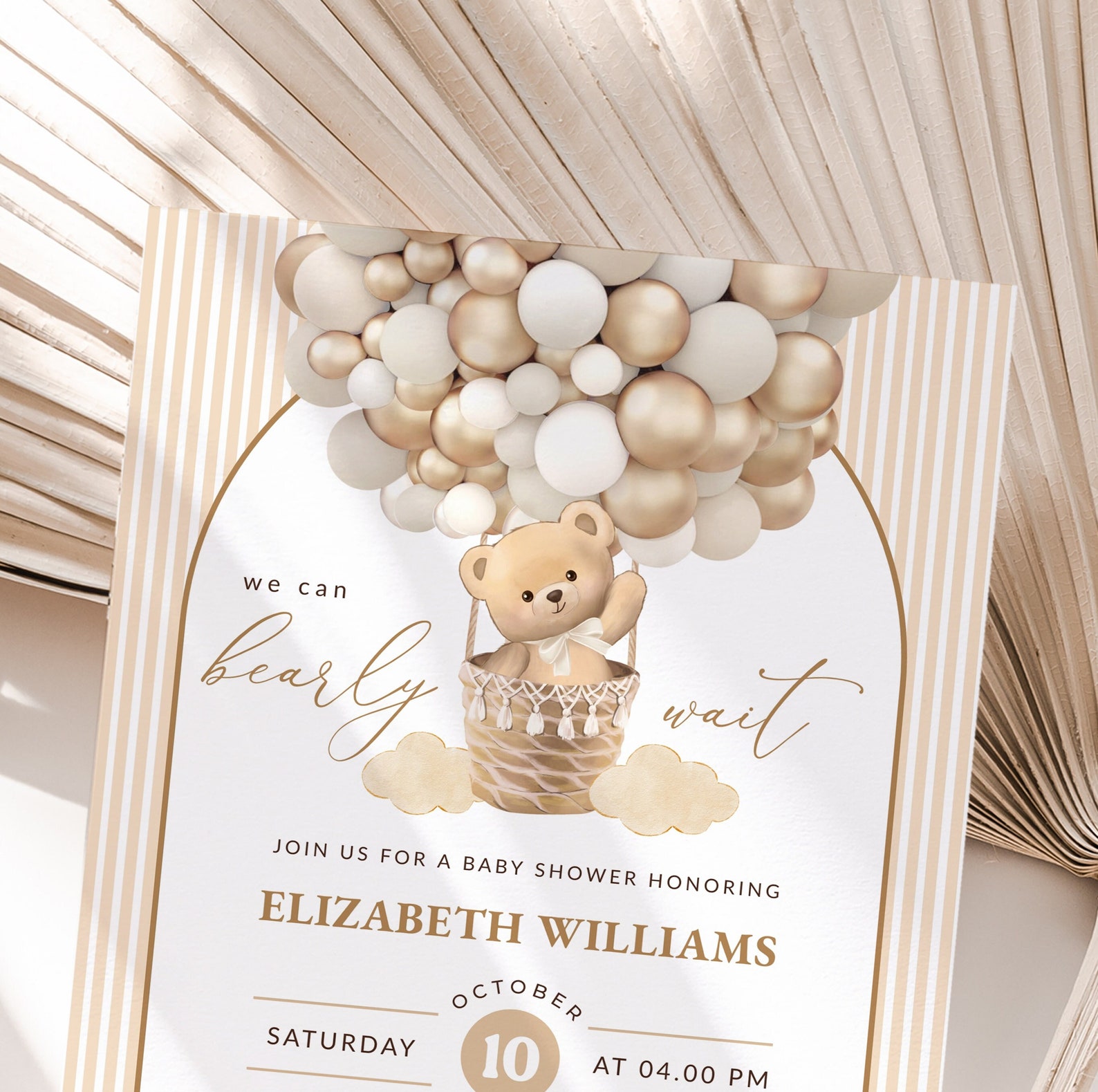 Editable Teddy Bear Balloons Brown, We Can Bearly Wait Baby Shower ...
