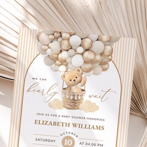 Editable Teddy Bear Balloons Brown, We Can Bearly Wait Baby Shower ...