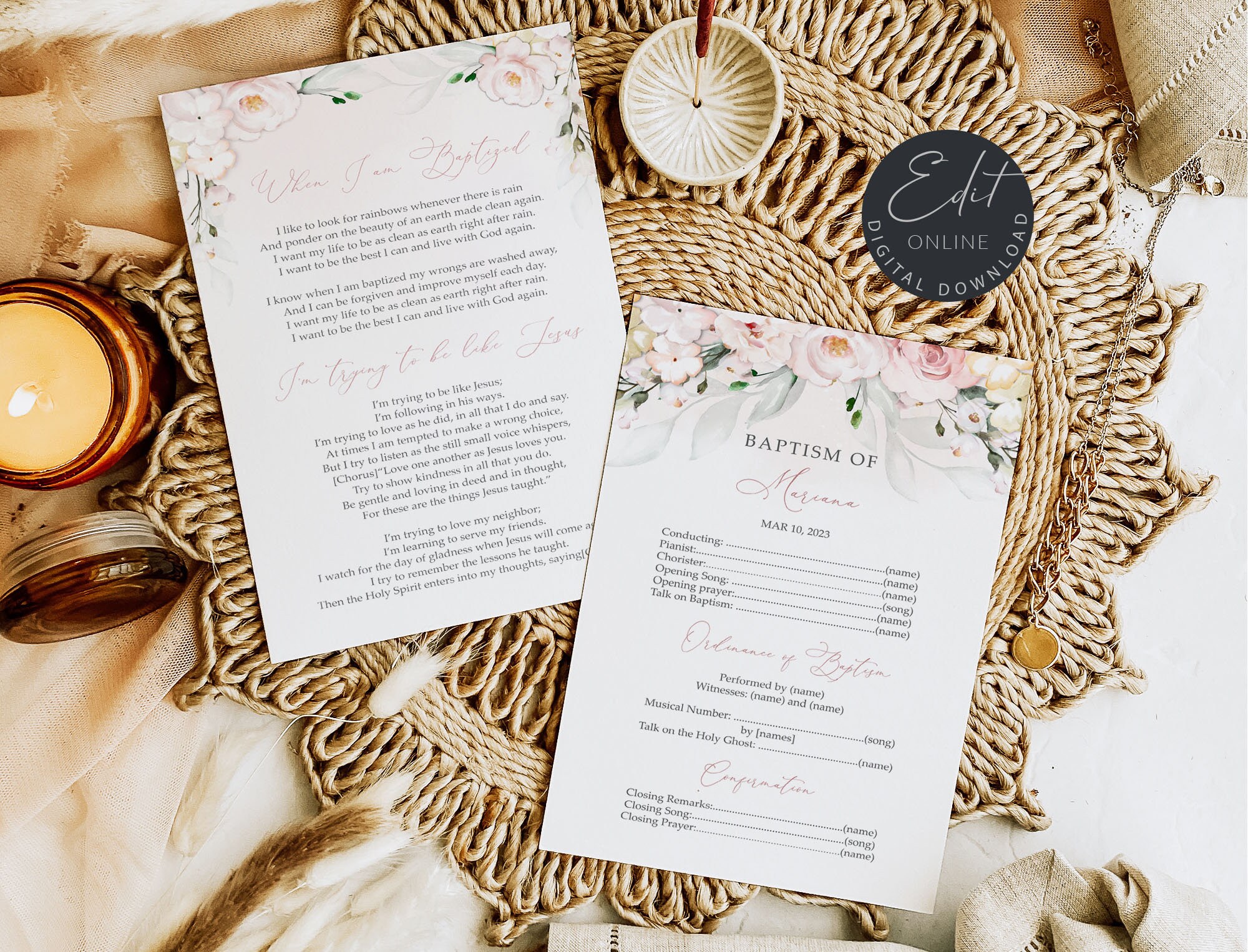 Baptism Program Template, Printable Baptism Program, Pink Baptism ...