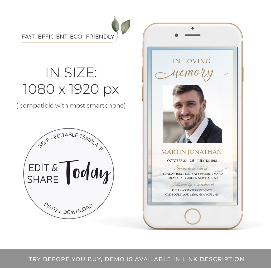 Blue Sky Funeral Evite Funeral Announcement Digital Invites Electronic ...