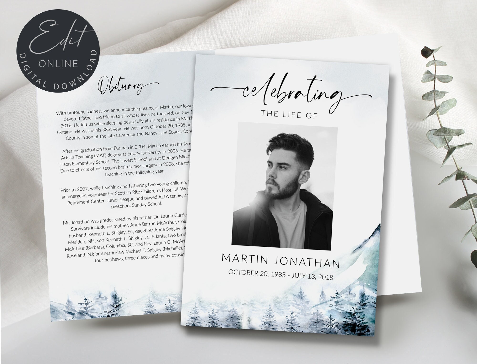 Funeral Programs Template, Obituary Template for Funeral, Memorial ...