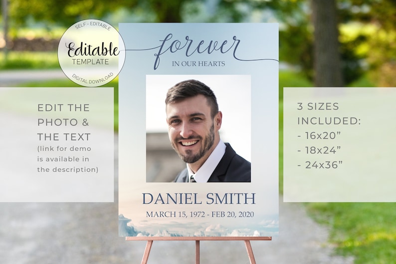 Editable Funeral Welcome Sign Heaven Blue Sky, Memorial Sign Template ...