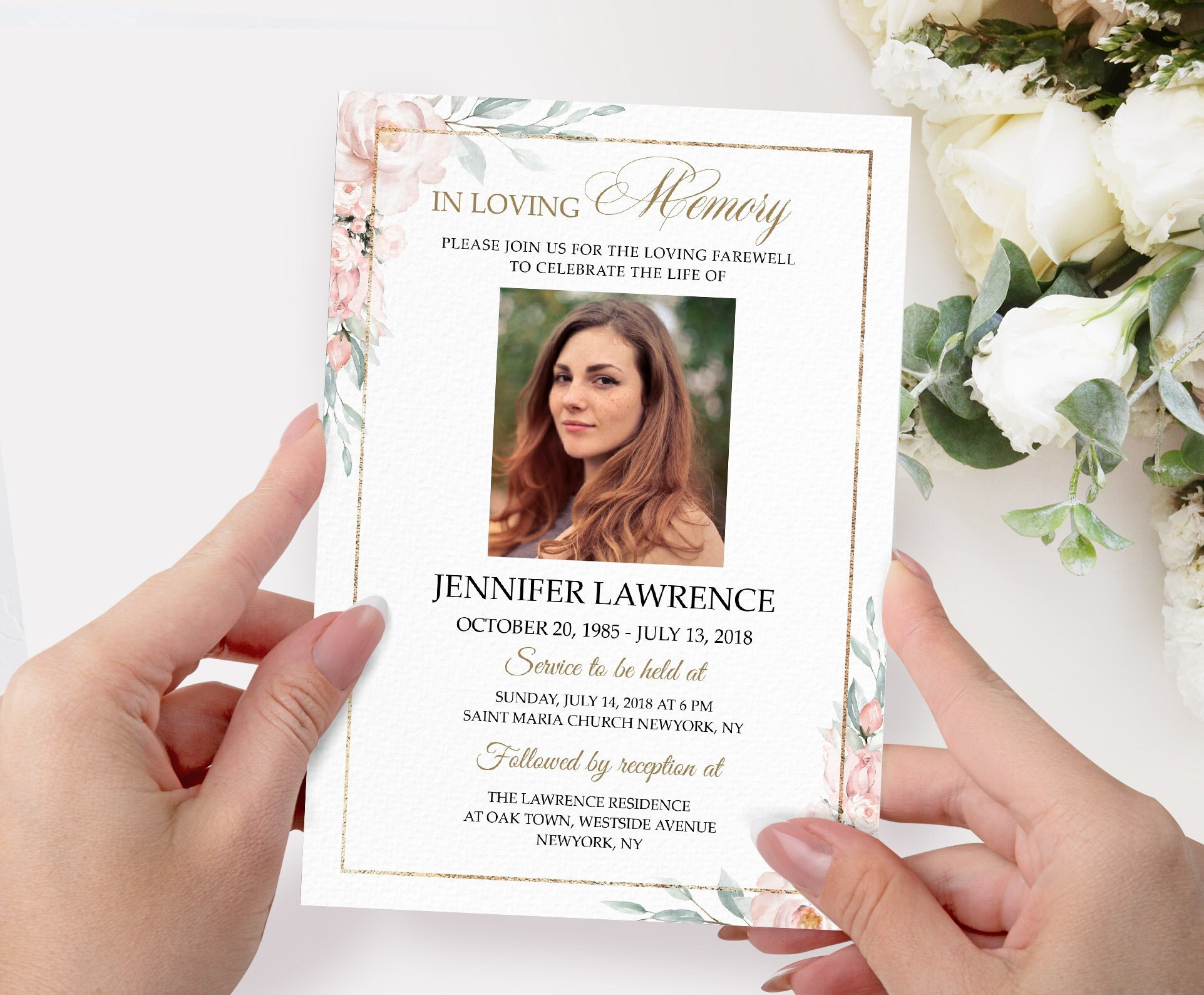 Editable Funeral Invitation Funeral Announcement Template Pink Rose ...