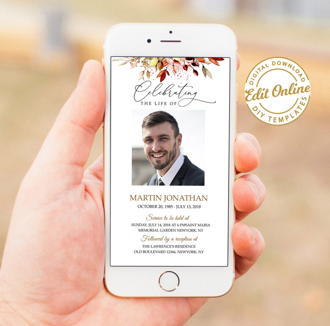 Editable Funeral Evite Template, Digital Funeral Invitation Electronic ...
