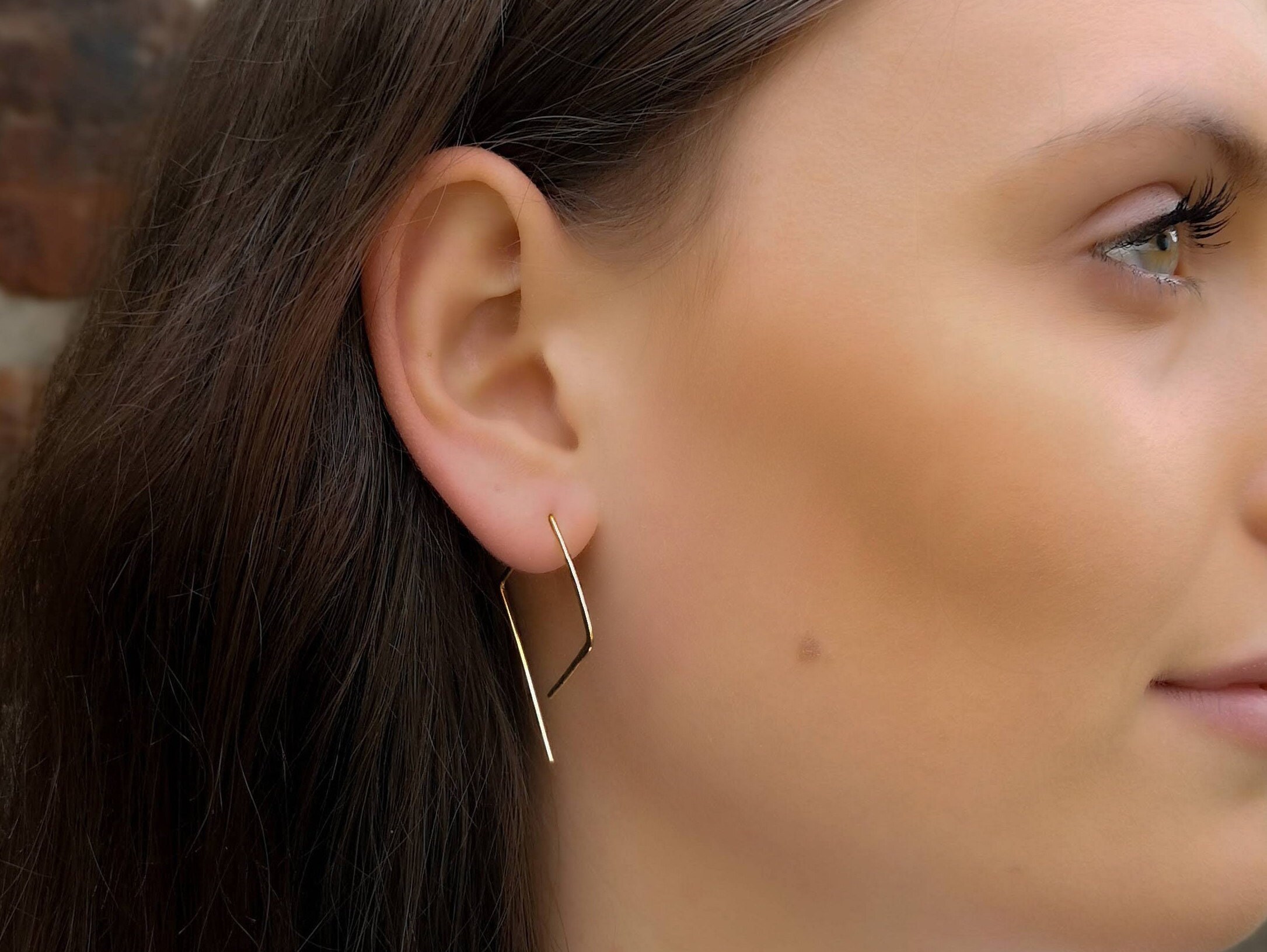Square Hammered Pull Through Hoop Earrings - Etsy