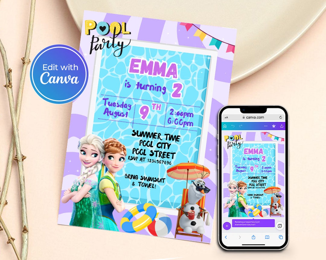 Frozen Summer Pool Party Birthday Digital Invitation Instant Download ...