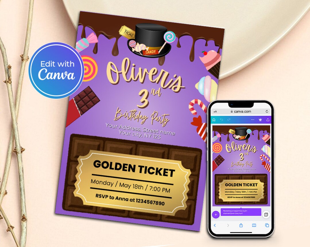 Golden Ticket Inspired Charlie Factory Birthday Invitation Editable ...