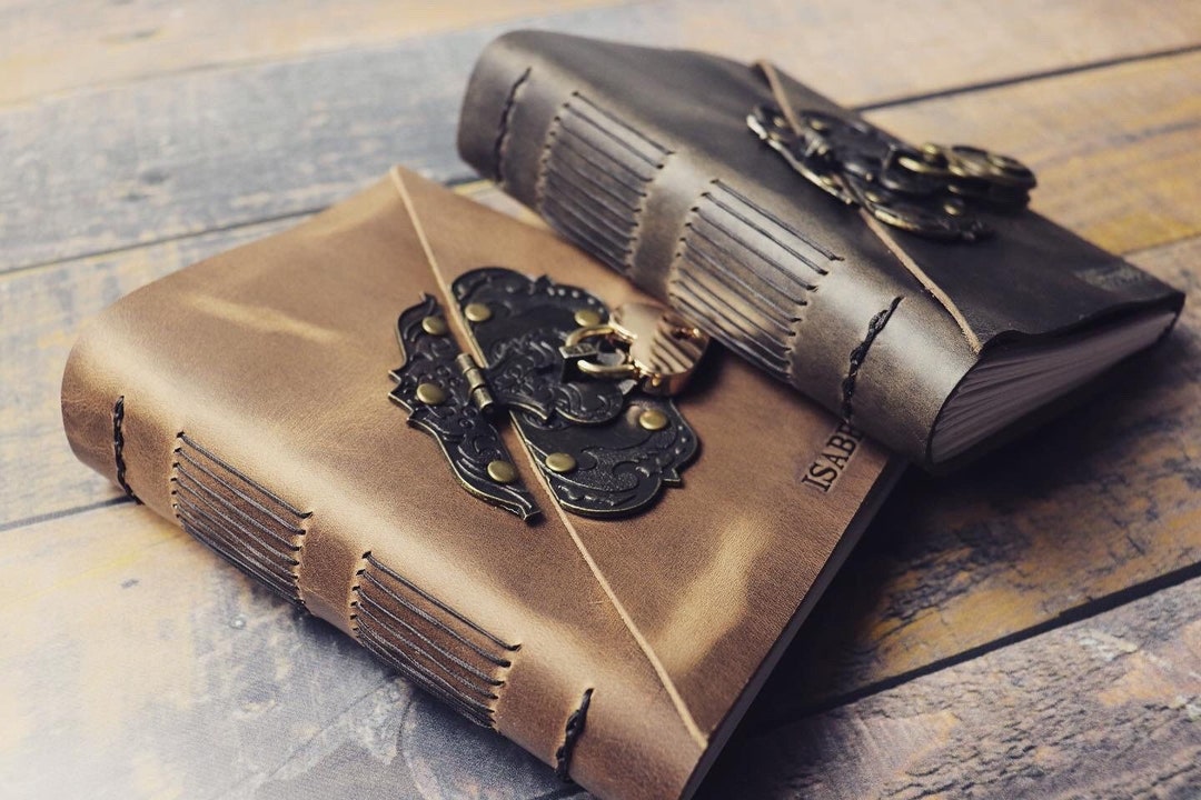 Sewn Coptic Bound Leather Journal, Rustic Locking Diary, Watercolor Art ...