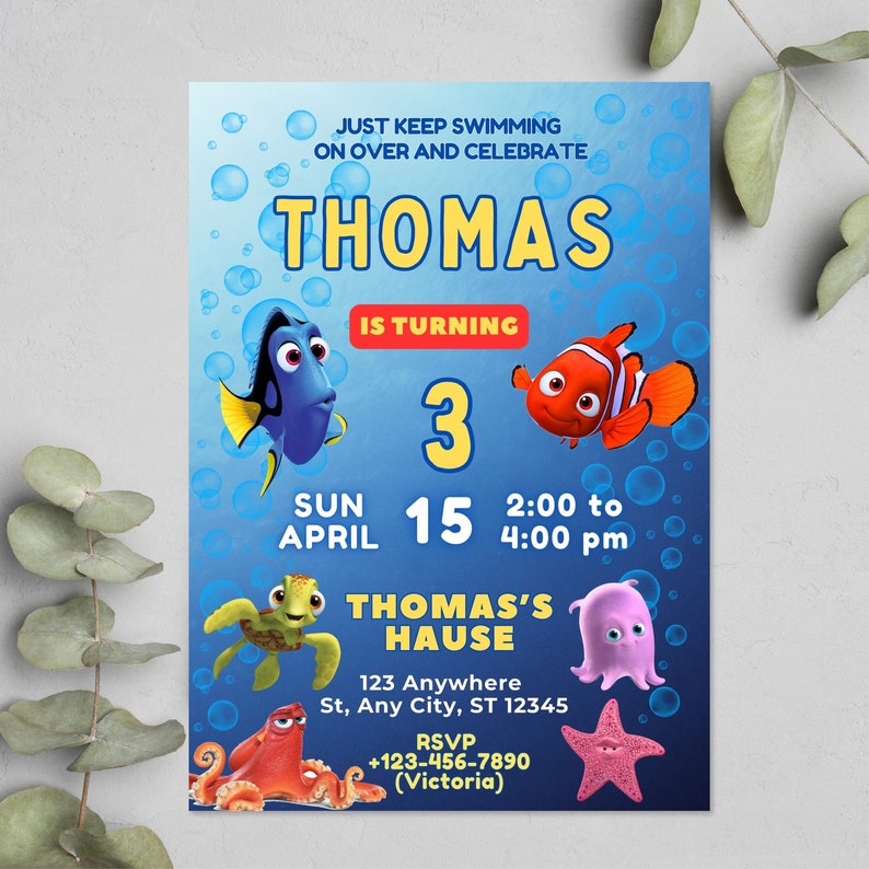 Printable Nemo Birthday Invitation, Dory Invite, Under the Sea Party ...