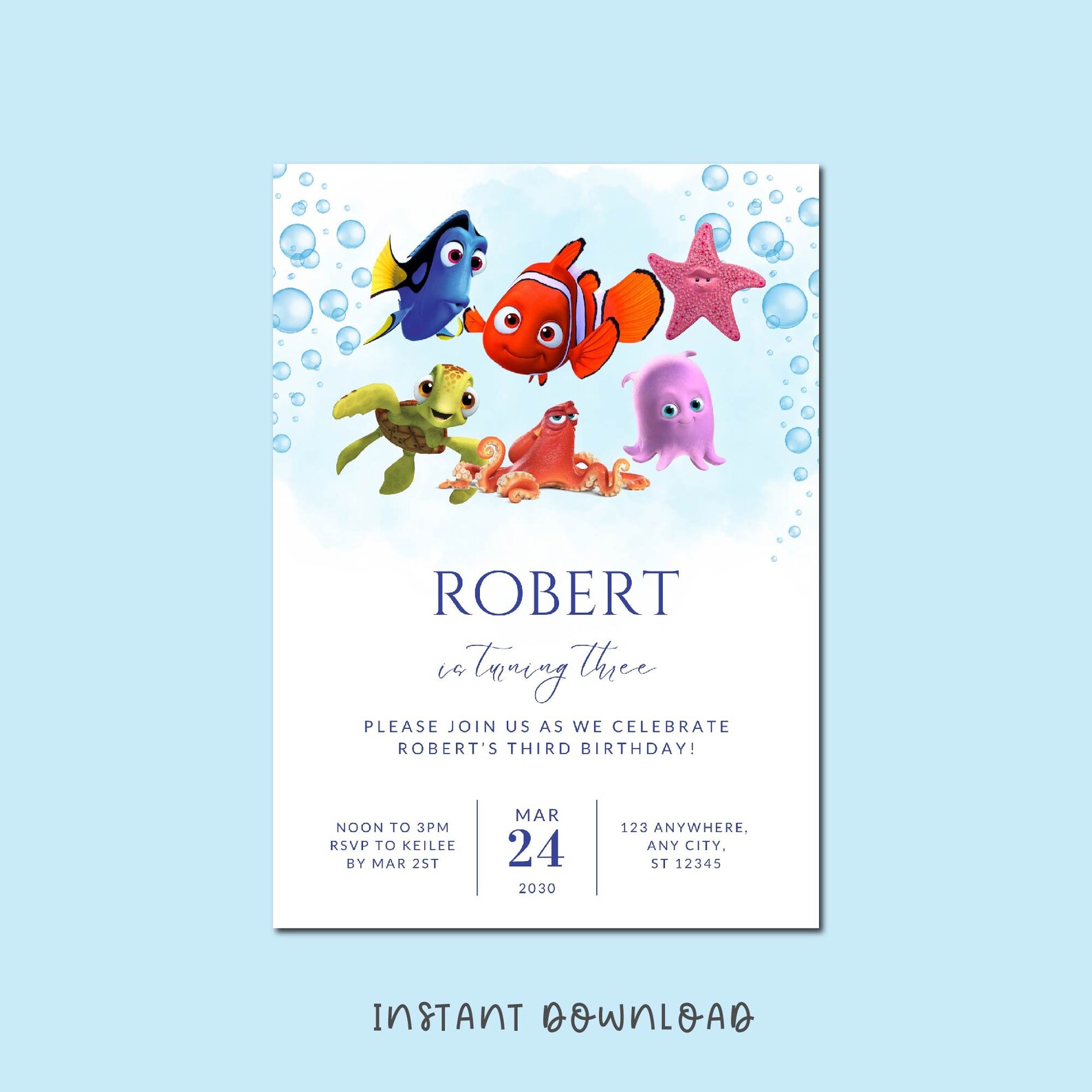 Printable Nemo Birthday Invitation, Dory Invite, Under the Sea Party ...