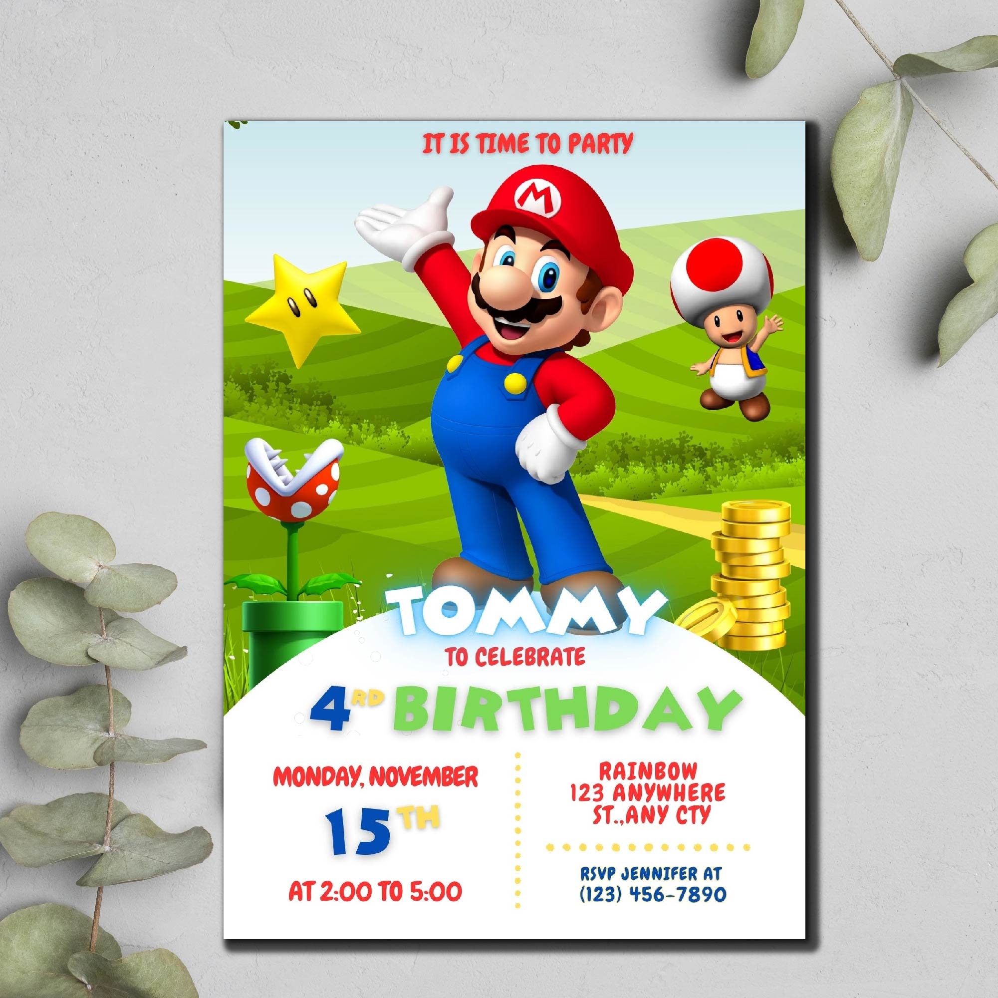 Super Mario Bros Invitation, Super Mario Birthday Invitation, Super ...