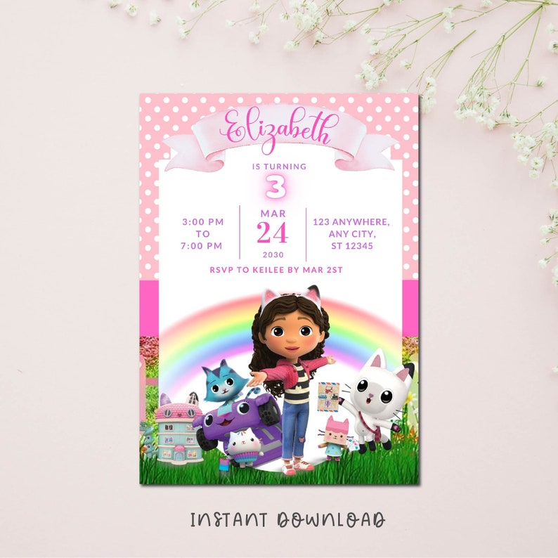 Editable Gabby's Dollhouse Birthday Invitation Template, Printable ...