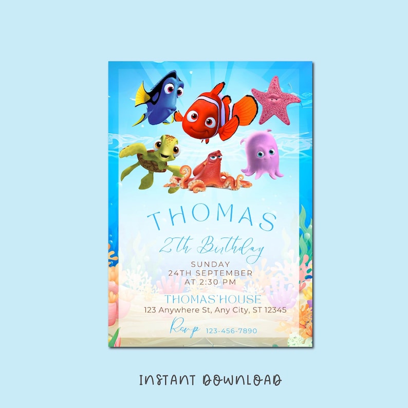 Printable Nemo Birthday Invitation, Dory Invite, Under the Sea Party ...