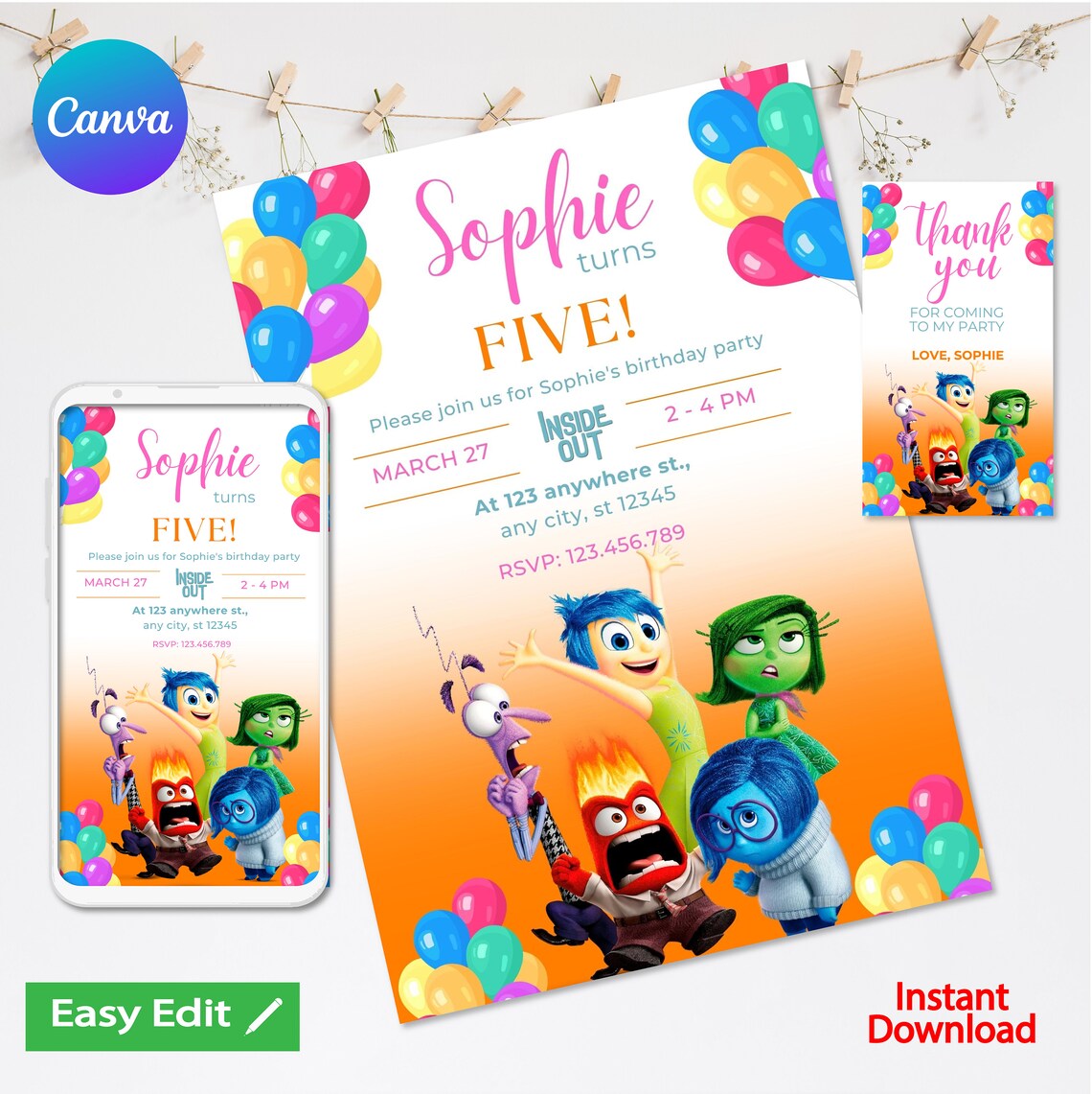 Inside Out Invitation Inside Out Birthday Invitation Inside Out Party ...