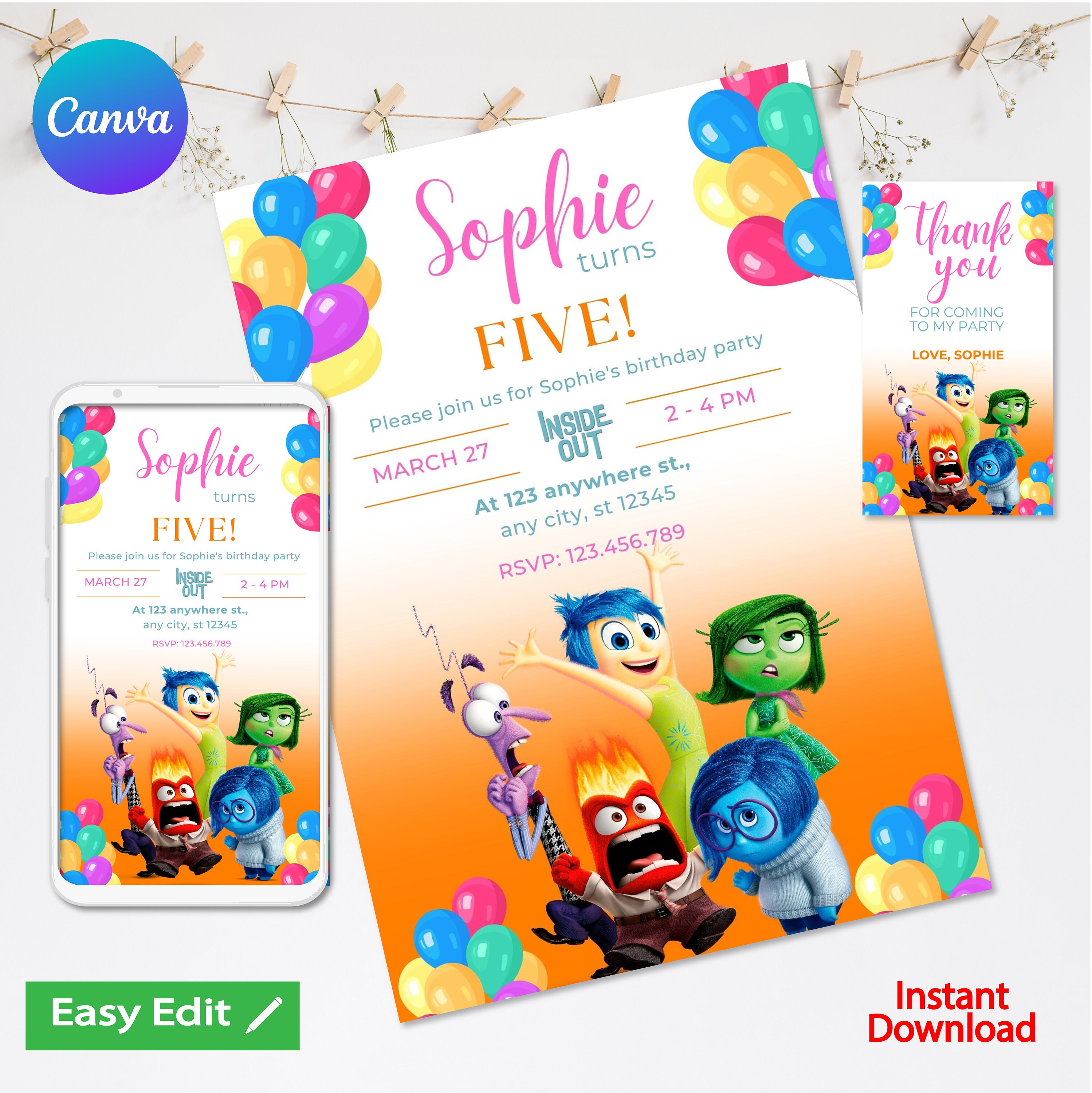 Inside Out Invitation Inside Out Birthday Invitation Inside Out Party ...