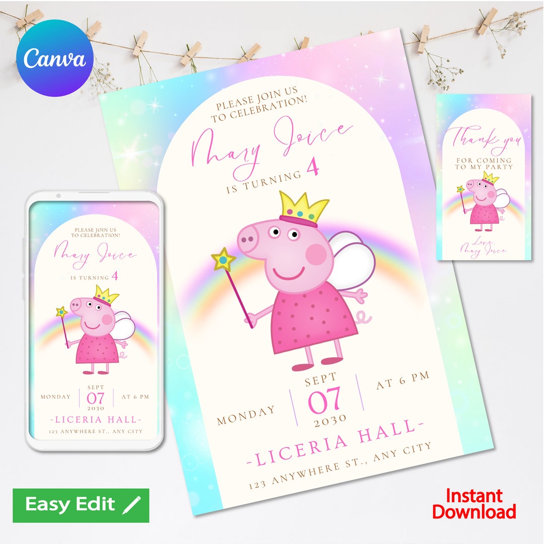 Peppa Pig Birthday Invitation, Peppa Pig Evite, Editable Peppa Pig ...