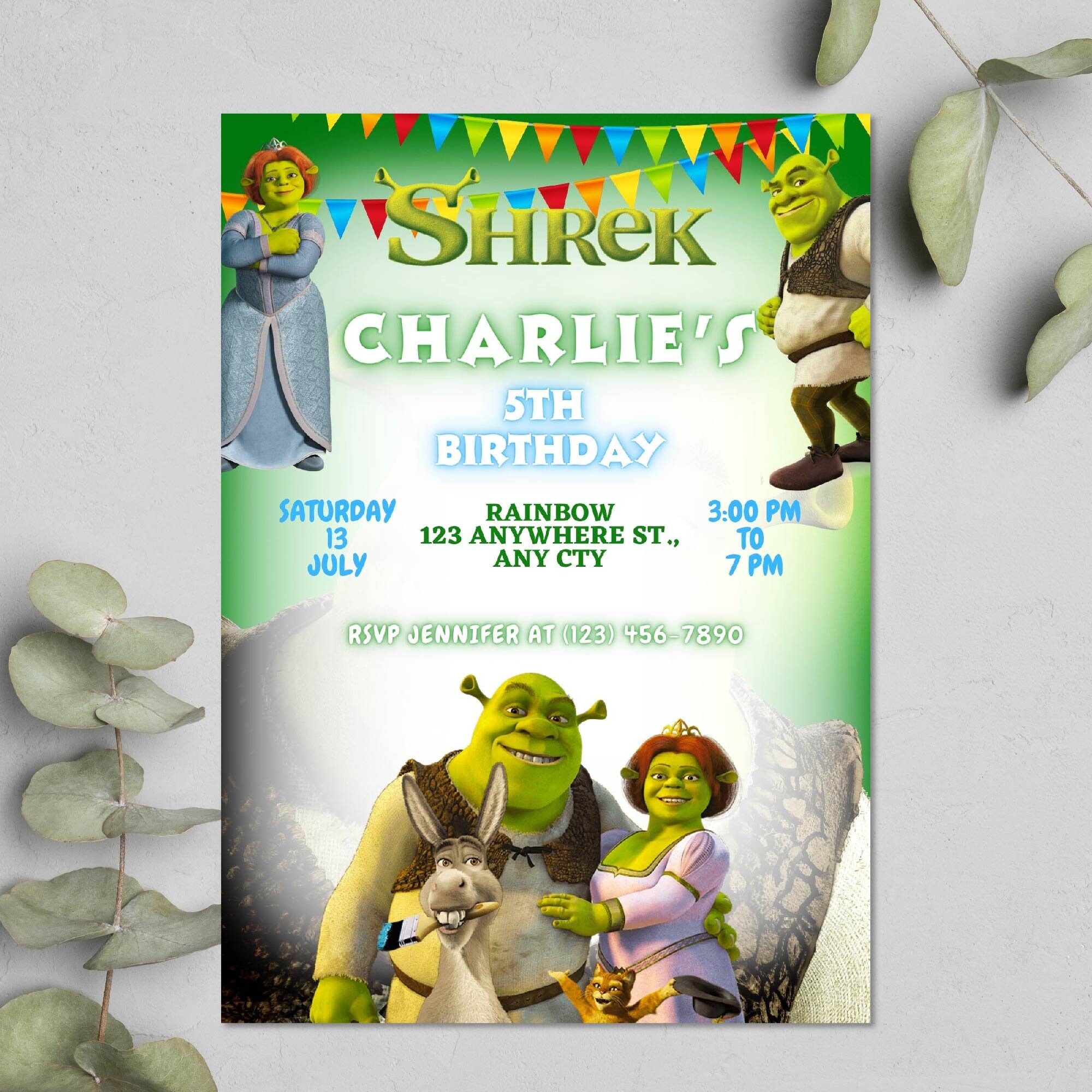 Shrek Birthday Invitation, Shrek Digital Mobile Birthday Invitation ...