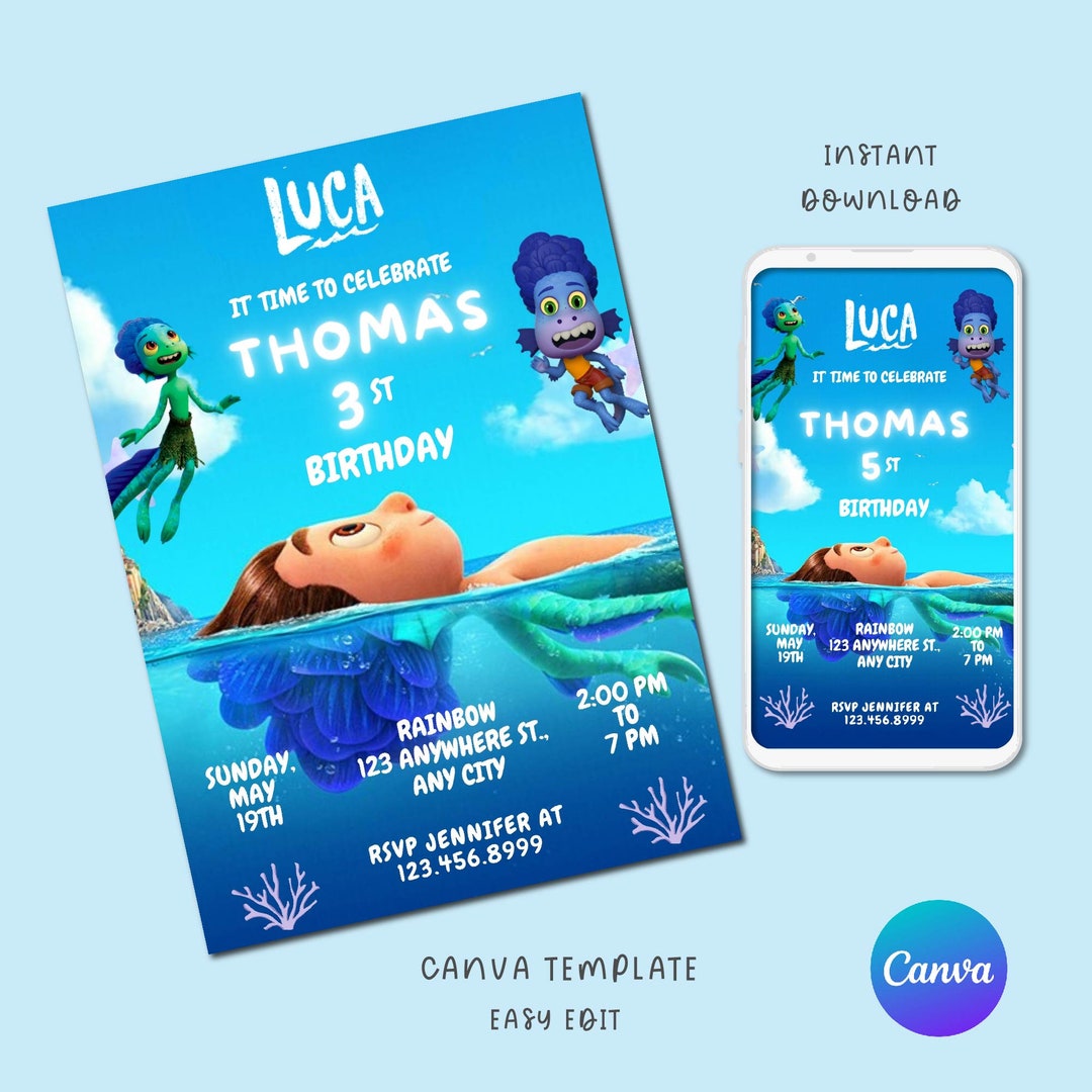 Luca Invitation, Luca Birthday Invite, Printable Invitation Luca Party ...