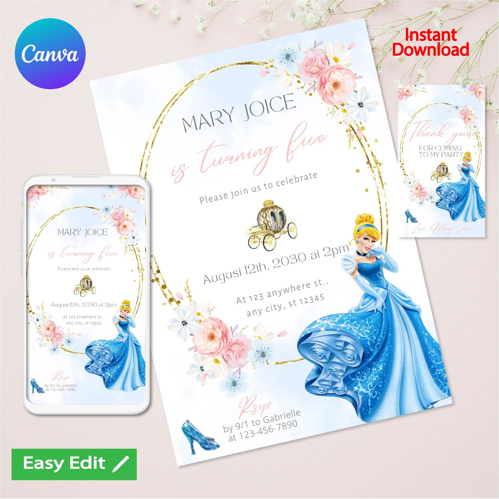 Cinderella Birthday Invitation. Princess Birthday Invite, Cinderella ...
