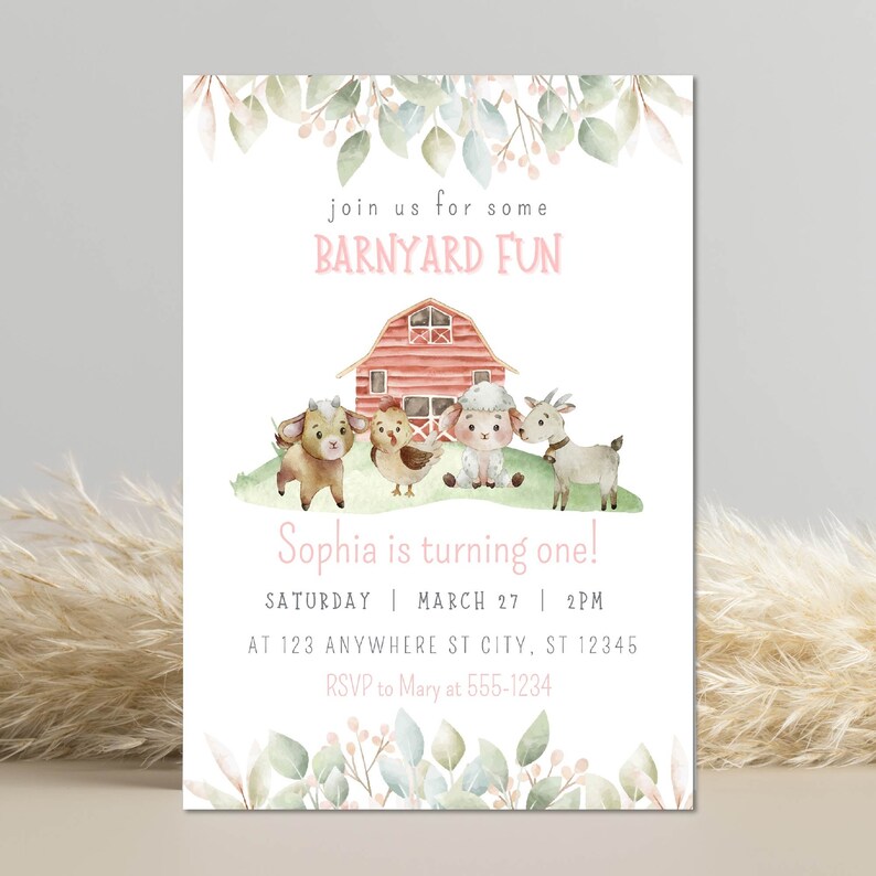 EDITABLE Farm Birthday Invitation, Barn Animals Party Invite Template ...