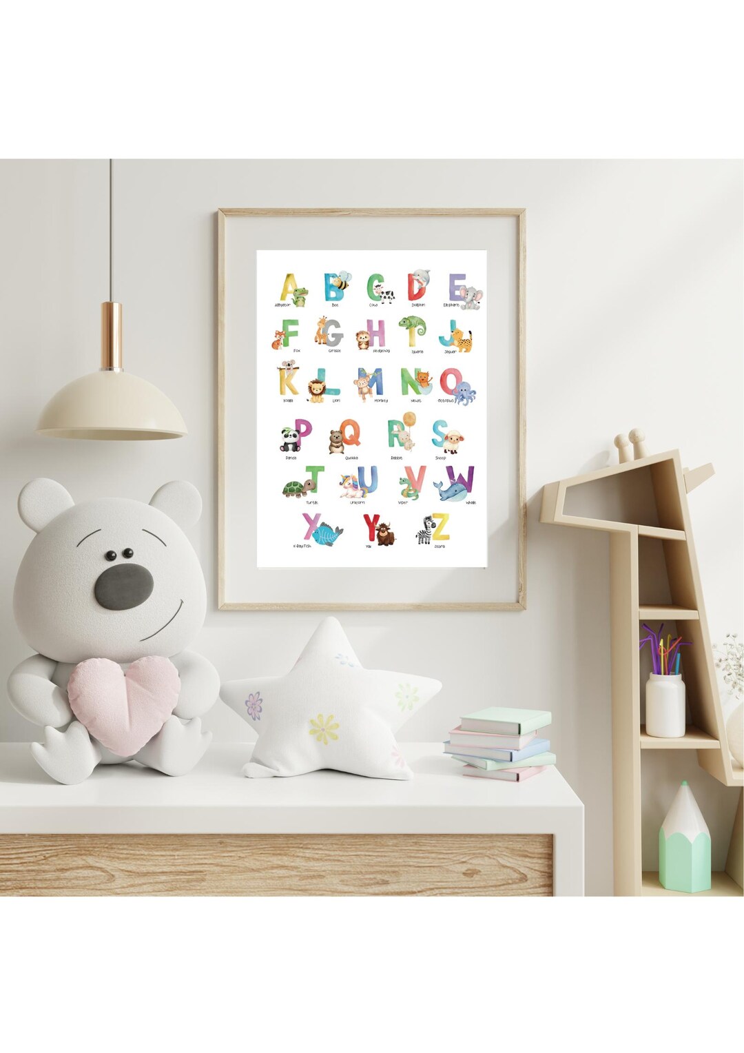 Animal ABC Poster in Pastel– A–Z Alphabet Learning Art Print for Kids ...