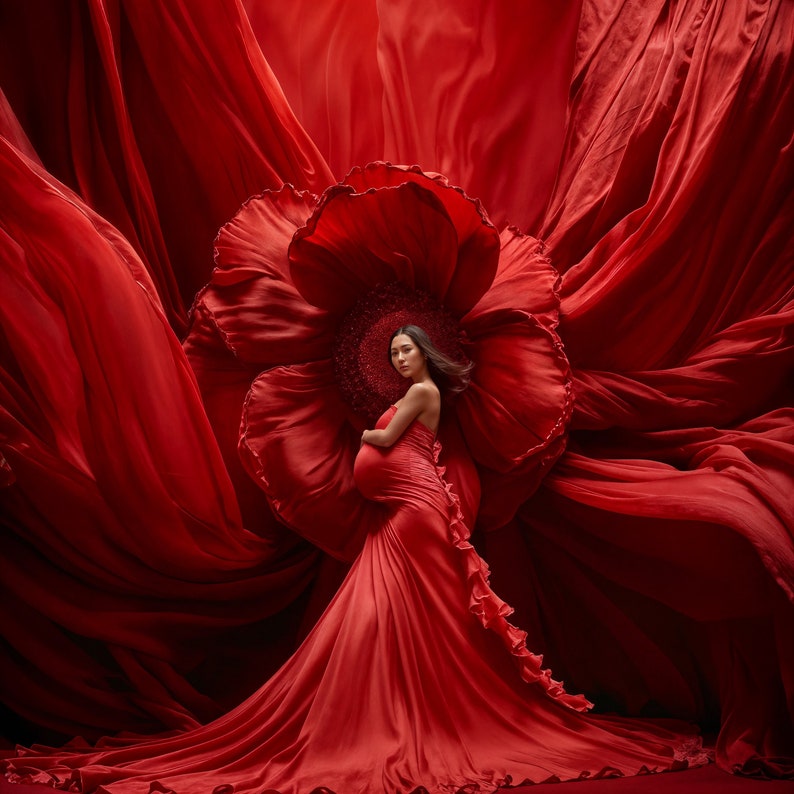 Red Large Florals Set Digital Backdrops, Maternity Backgrounds, Studio ...