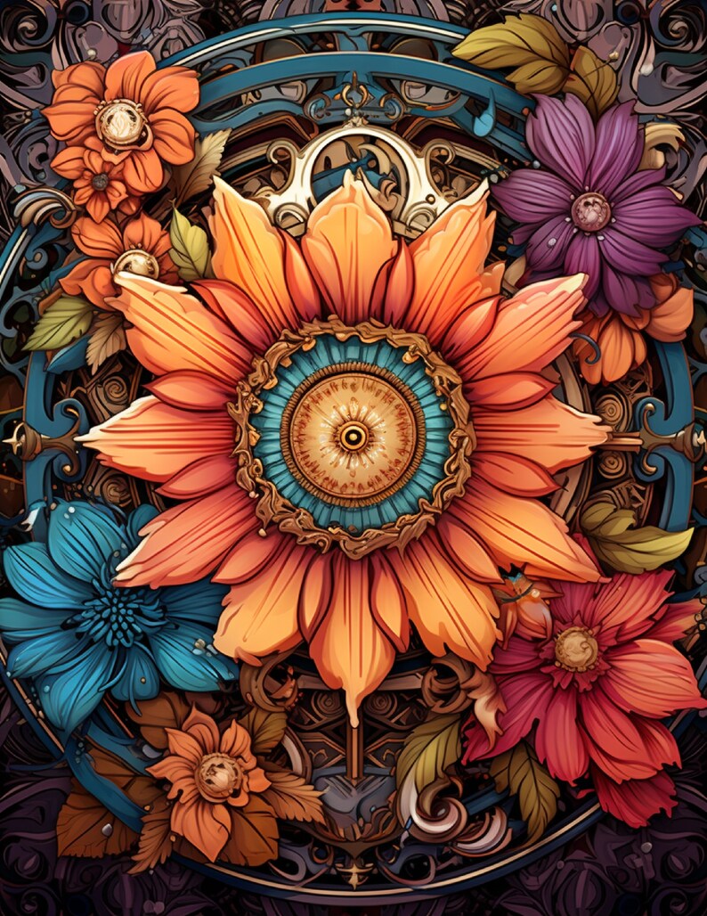 20 Steampunk Flower Mandala Coloring Pages, Adult Coloring Pages ...