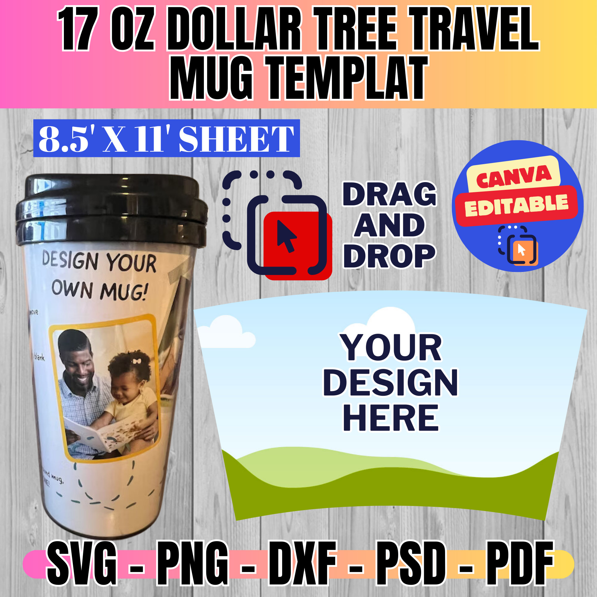 17oz Dollar Tree Travel Mug Template, Travel Coffee Cup Sublimation ...
